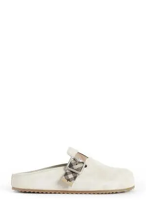 Burberry Suede Urchin Clogs With Check Webbing Strap