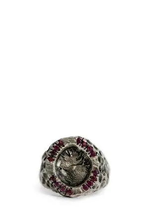 VOODOO JEWELS Hand Hammered Ring With Fuchsia Stones