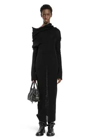 ANN DEMEULEMEESTER Barbro Long Dress In Ultralight Crêpe Wool Knit - Black