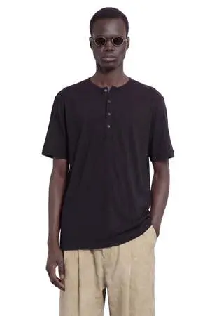 ZIGGY CHEN Henley Neck Gathered T-shirt