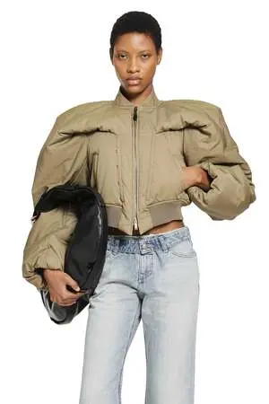 Alexander McQueen Cropped Bomber Jacket With Padded Shoulders