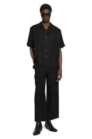 SSSTEIN Bright Twill Open Collar Short Sleeve Shirt - Black