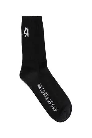 44 LABEL GROUP Cotton Yarn Ribbed Knit Crew Socks With Logo Detail - Black