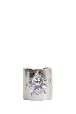 PANCONESI Tone Rhodium-plated Brushed Brass Engraved Armour Ring With Zircon - Silver