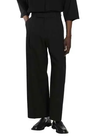 Studio Nicholson Curved Pleated Cotton Linen Blend Trousers - Black