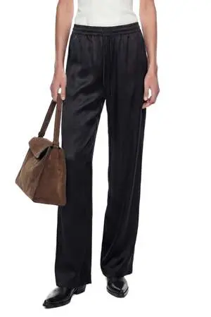 Khaite Rohen Wide Leg Satin Pants - Black