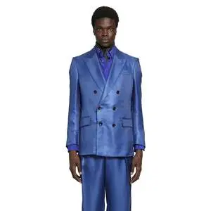 TOM FORD Silk Hopsack Double-breasted Blazer - Blue