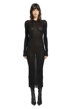 Rick Owens Temple Rib Long Sleeve Midi Dress