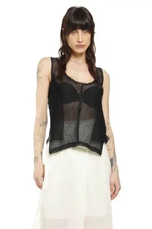 YEHUAFAN Sheer Linen Ramie And Silk Blend Tank Top
