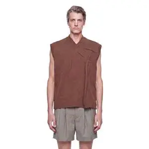 HED MAYNER V-neck Logo Gilet - Brown