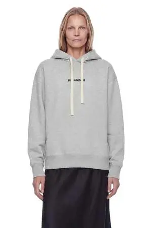 JIL SANDER Logo Print Cotton Hoodie - Grey