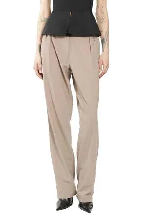 NENSI DOJAKA Taupe Virgin Wool Trousers With Tulle Inserts