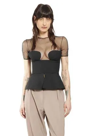 NENSI DOJAKA Virgin Wool Blend Bustier Top With Sheer Underlay