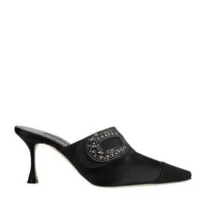 Manolo Blahnik Tula 70 Satin Jewel Buckle Mules - Black