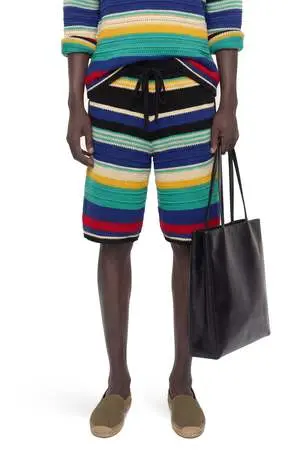LANEUS Striped Crochet Knit Shorts