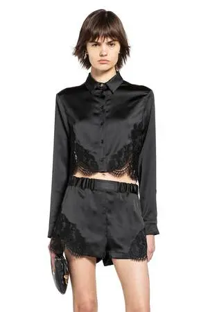 Versace Lace-trimmed Satin Cropped Shirt