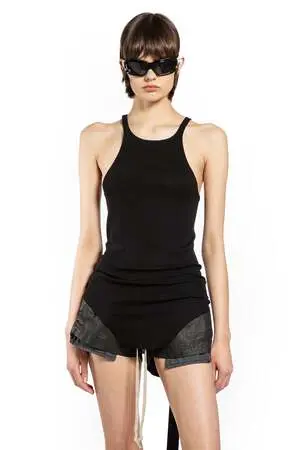 Rick Owens Sheer Cotton Jersey Temple Racer Back Tank Top - Black
