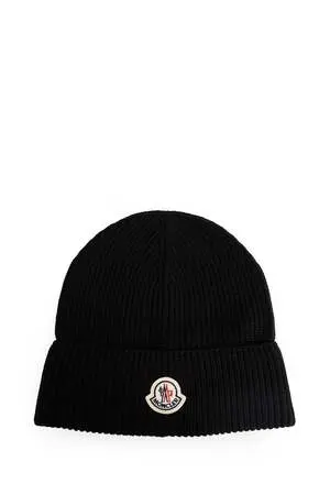 Moncler Cotton Beanie With Embroidered Logo - Black