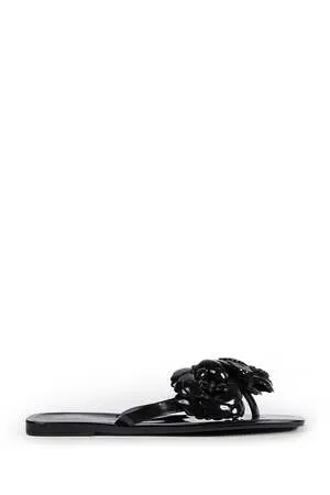Coperni Silicone Flower Thong Flat Sandals - Black