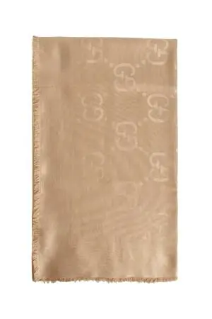 Gucci Jacquard Silk Wool Shawl - Brown