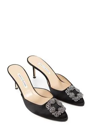 Manolo Blahnik Hangimisu Satin Buckle Mules