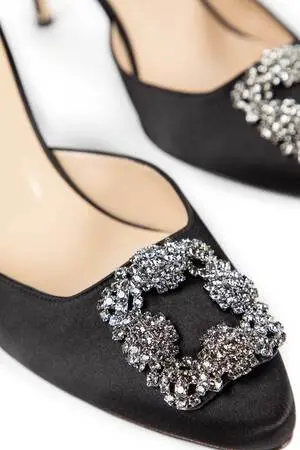 Manolo Blahnik Hangimisu Satin Buckle Mules