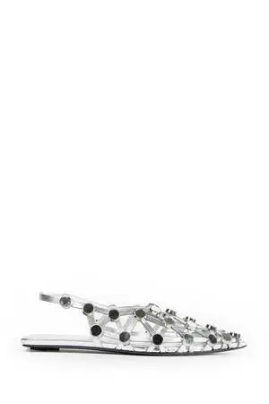 Attico Metallic Nappa Leather Grid Ballerina Flats - Silver