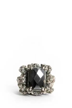 KD2024 Tiger Temple Ring With Onyx Stones - Silver