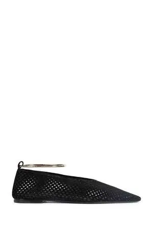 JIL SANDER Perforated Suede Ballerina Flats With Metal Anklet