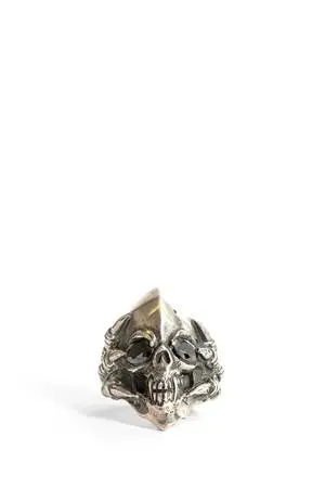 KD2024 Sterling Alien Skull Ring With Onyx And Diamonds - Silver