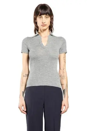 Max Mara Ribbed-knit V-neck Short-sleeve Polo