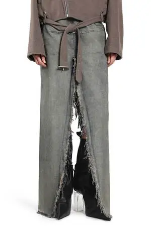 Rick Owens Denim Maxi Skirt With Slits - Blue