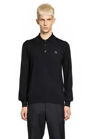 Fendi Stretch Wool Polo Shirt With Collar - Black
