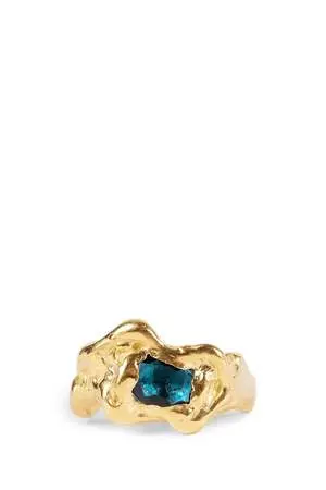 SIMUERO Ola Blue Ring With Topaz Cz Stone - Gold