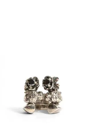 KD2024 Set Of Three Engraved Tiger Head Rings With Onyx Stones - Silver