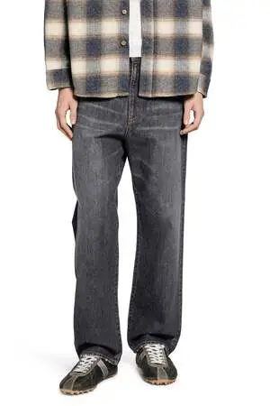 MYTHINKS Straight Leg Denim Pants With Distressed Details