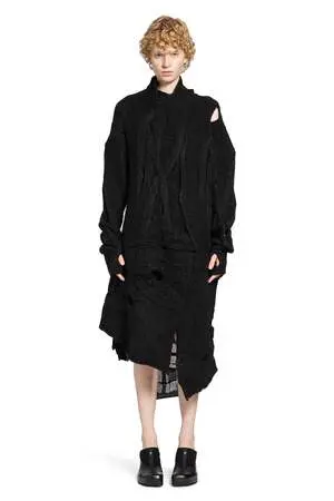 HALOS Alpaca Wool Cable Knit Coat With Distressed Details