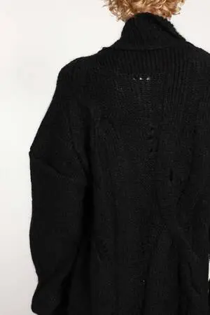 HALOS Alpaca Wool Cable Knit Coat With Distressed Details