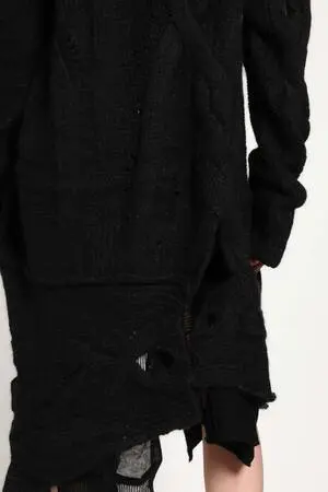 HALOS Alpaca Wool Cable Knit Coat With Distressed Details