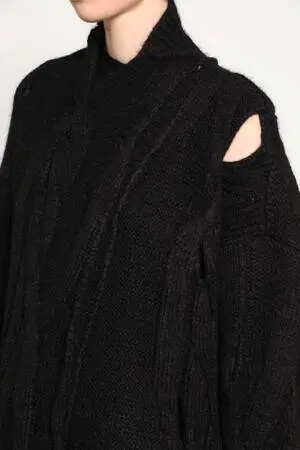 HALOS Alpaca Wool Cable Knit Coat With Distressed Details