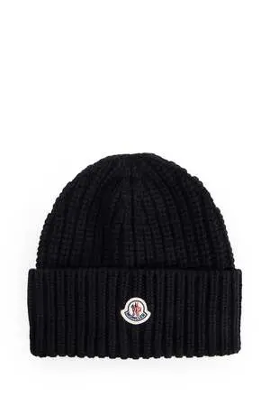 Moncler Ribbed Knit Wool Beanie - Black