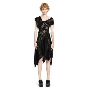HALOS Asymmetric Sheer Checked Knit Dress