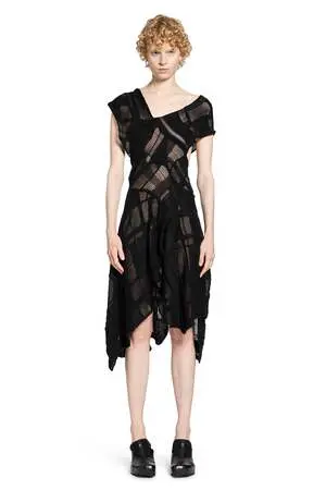 HALOS Asymmetric Sheer Checked Knit Dress