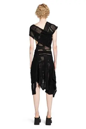 HALOS Asymmetric Sheer Checked Knit Dress