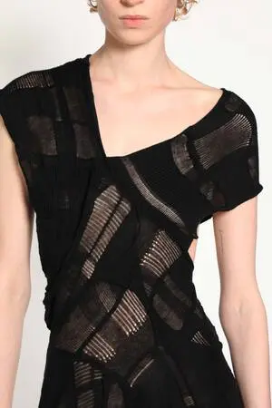 HALOS Asymmetric Sheer Checked Knit Dress