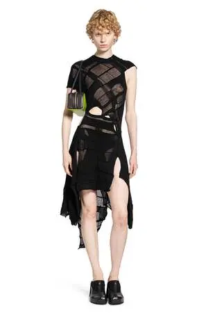 HALOS Asymmetrical Cut-out Checked Knit Dress