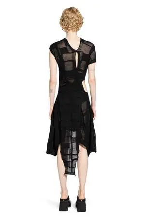 HALOS Asymmetrical Cut-out Checked Knit Dress