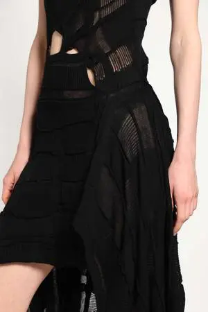 HALOS Asymmetrical Cut-out Checked Knit Dress