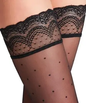 Falke Dot 15 Denier Stay-ups With Lace Top - Black