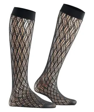 Falke Pure Shore Knee-high Patterned Mesh Socks - Black